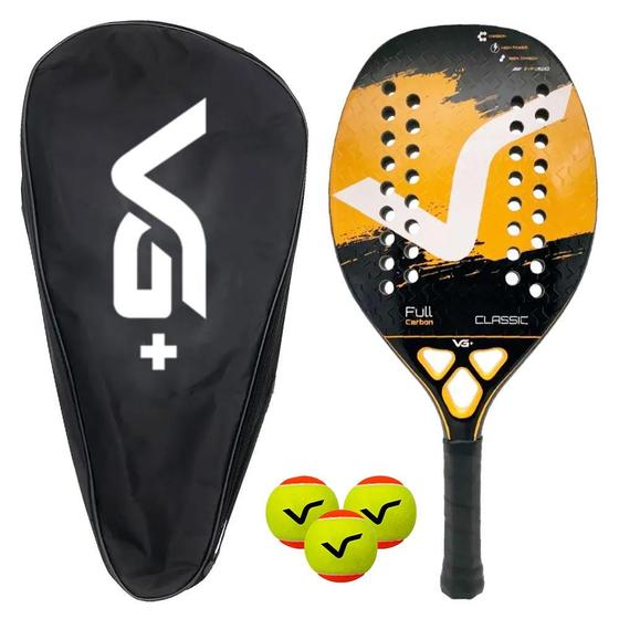 Kit Raquete de Beach Tennis Classic Full Carbon com 3 Bolas e Bolsa de ...
