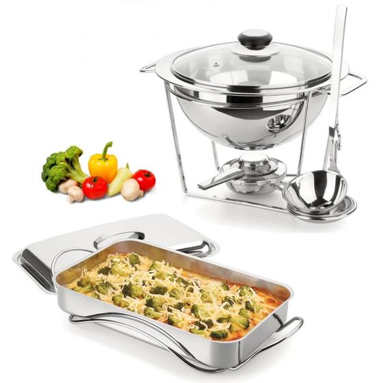 Kit Rechaud 3 Litros com Concha Inox + Assadeira com Suporte Forma ...