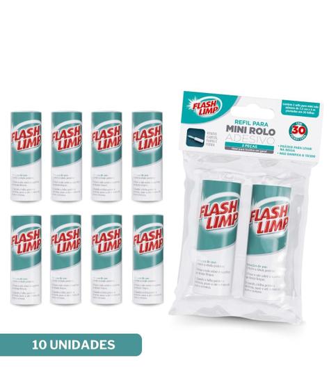 Kit Refil Mini Rolo Adesivo 10 pçs 30 Folhas Cada Flash Limp - Rolo ...