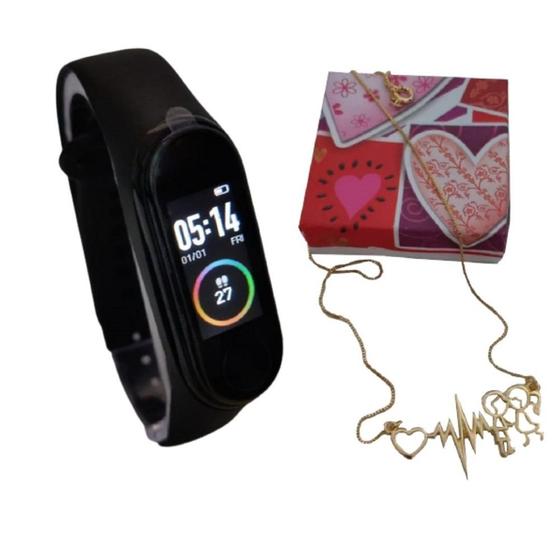 Kit Relógio Smartwatch Digital Chamadas Sms + Colar Feminino Banho Ouro ...