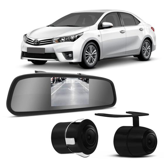 Kit Retrovisor Interno LCD 4.3 Polegadas 12V com Câmera de Ré Colorida 2 em 1 Toyota Corolla ...