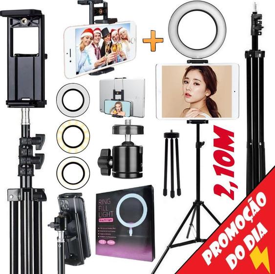 Kit Ring Light Luz Led Anel Iluminador Tripé Suporte Apoio Encaixe Para Tablet Celular Universal ...