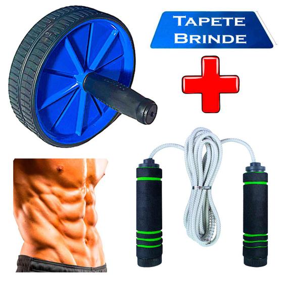 Kit Roda Abdominal Rolo Rodinha Rolinho + Corda De Pular Profissional ...