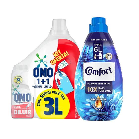 Kit Sabão Líquido Concentrado Omo 500ml + Amaciante Concentrado Comfort ...