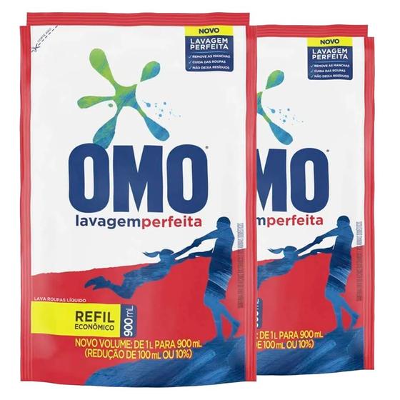 Kit Sabão Líquido Omo Lavagem Perfeita Refil 900ml Com 2 Unidades ...