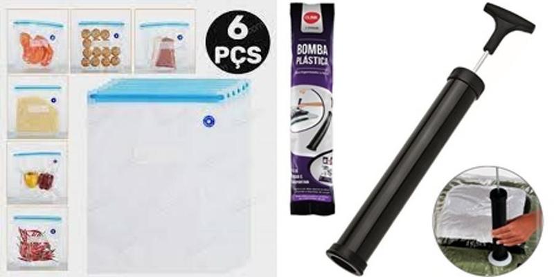 Kit Sacos A Vácuo Para Alimentos E Bomba De Sucção Manual - Clink ...