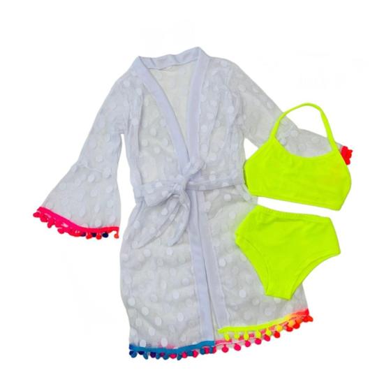 Kit Saída De Praia Infantil E Biquíni Neon Meninas Novidade - Ak ...