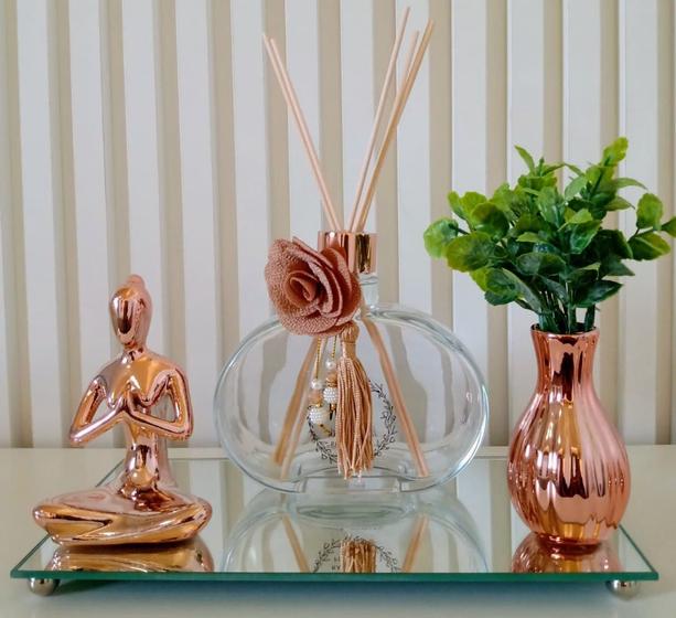KIT SALA ROSE GOLD, FRASCO DE VIDRO JOLIE DIFUSOR DE AMBIENTE + FLOR EM ...