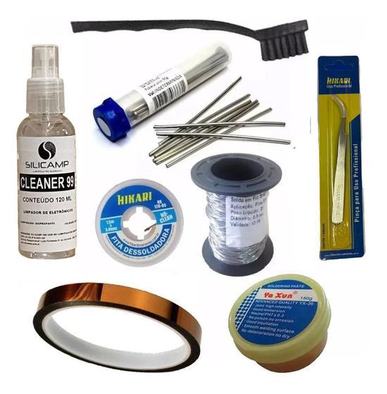 Kit Salva Chip Malha dessoldadora pinça curva Pasta Solda Yaxun Kapton ...