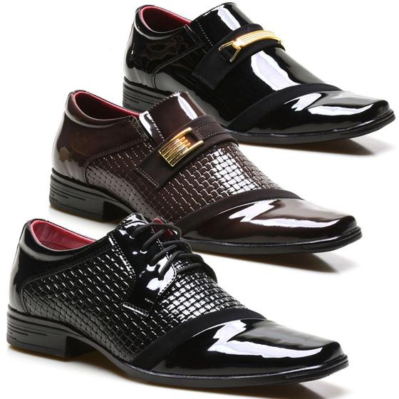 Kit Sapato Masculino 3 Pares em Verniz Super Confortáveis e Estilosos ...