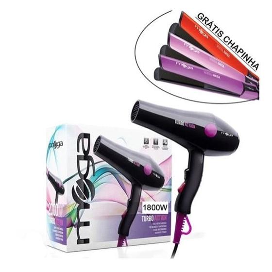 Kit Secador Mega Turbo Action 1800w 127v + Chapa Mega Minha Amiga ...