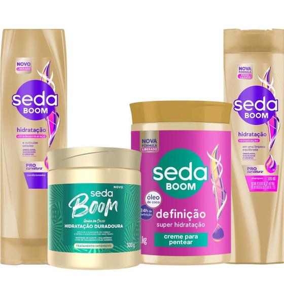 Kit Seda Boom Cabelos Cacheados Hidratação Definição Creme - Kit de ...