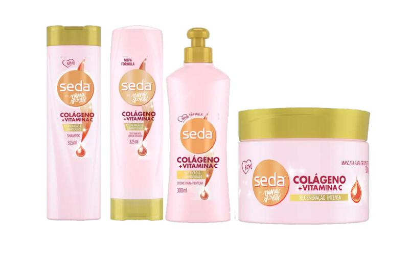 Kit Seda By Niina Colágeno + Vitamina C (Shampoo, Condicionador, Creme ...