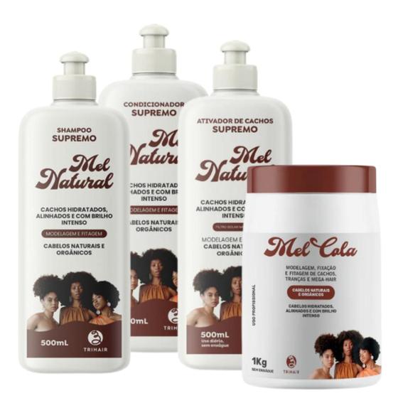 Kit Sh + Cond Mel Natural + Ativador + Mel cola 1kg Trihair - Kit de ...