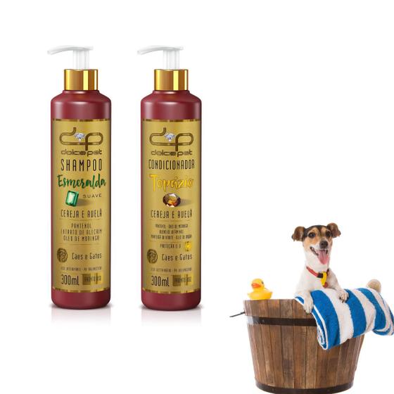 Kit Shampo Para Gatos Cães 300 ml Suave e Condicionador Dolce Pet 300ml ...