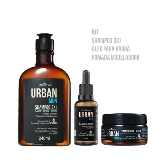 Kit Shampoo 240ml Pomada Cabelo e Óleo Barba Urban Men - FarmaErvas ...