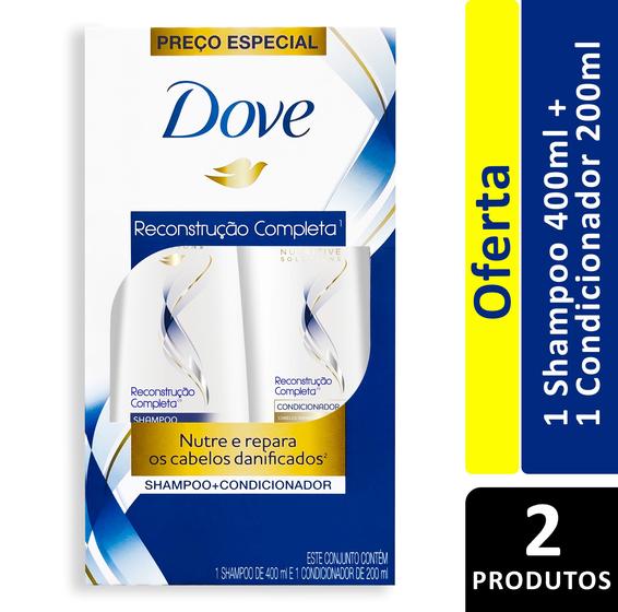 Kit Shampoo 400ml + Condicionador 200ml Reconstrução Completa Dove ...