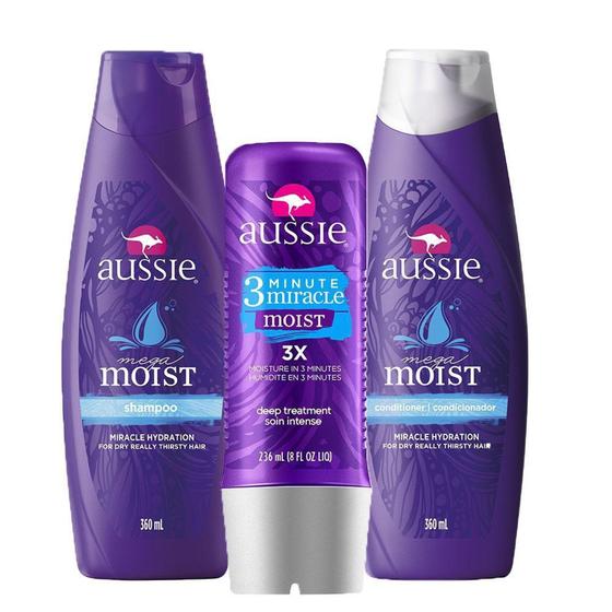Kit Shampoo Aussie + Condicionador 360ml + Tratamento Aussie Moist 3 ...