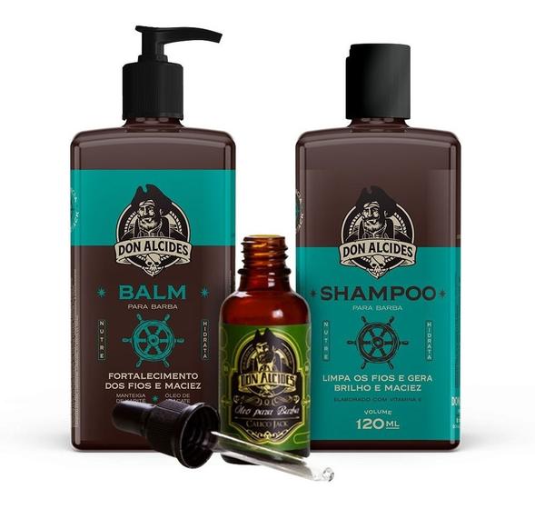 Kit shampoo, balm e óleo para barba Calico Jack Don Alcides - Balm para ...