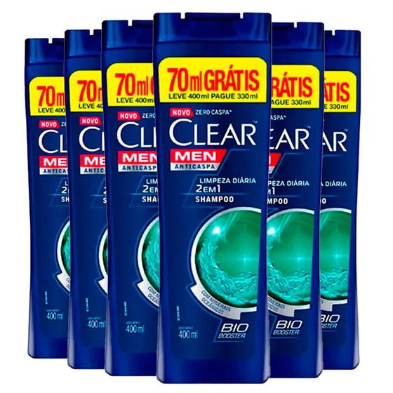 Kit Shampoo Clear Anti-Caspa Limpeza Diária 2 Em 1 Leve 400ml Pague ...