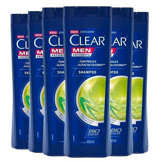 Kit Shampoo Clear Men Anticaspa Controle E Alívio Da Coceira 400ml 6 ...