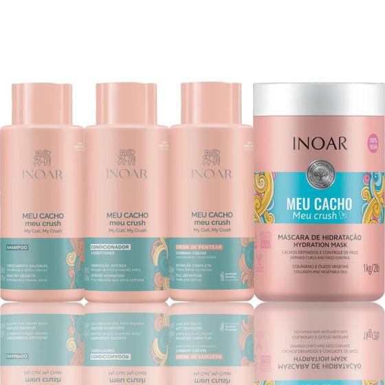 Kit Shampoo Condicionador Creme de Pentear 500ml Creme de Tratamento 1kg Inoar Meu Cacho Meu ...