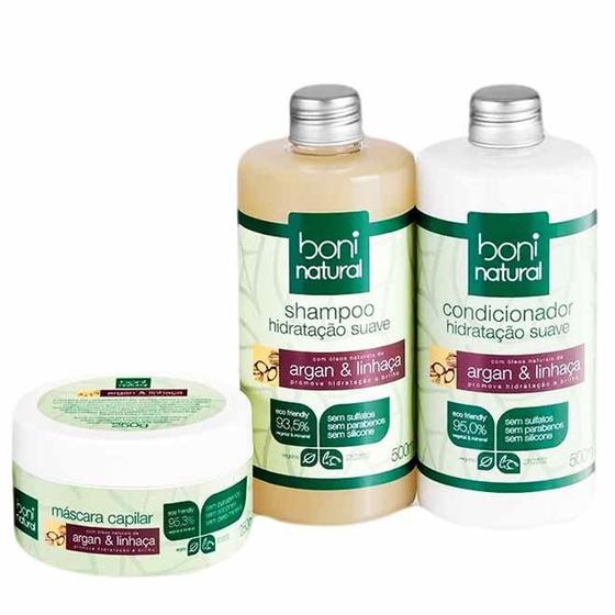 Kit Shampoo , Condicionador e Máscara Capilar Vegano Argan e Linhaça ...