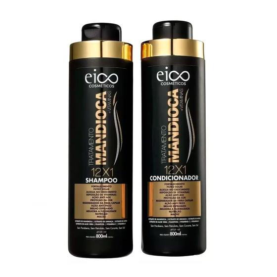 Kit Shampoo + Condicionador Eico Cosméticos Mandioca + Vitaminas 800ml cada - Eico Cosmeticos ...