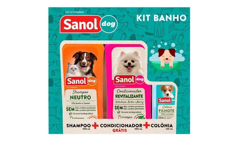 Kit Shampoo-condicionador-ganhe 1 Colonia Sanol Dog Variado - Shampoo e ...