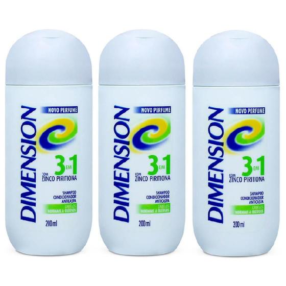 Kit Shampoo Dimension 3 em 1 Anticaspa Oleosos 200ml - 3 Unidades ...