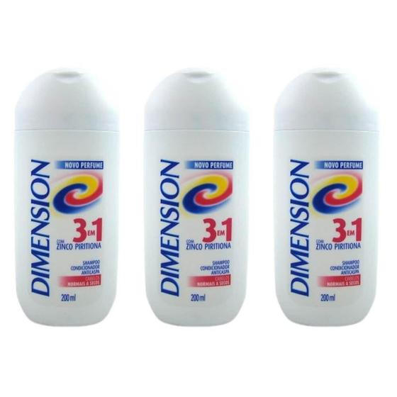 KIT Shampoo Dimension 3 em 1 Anticaspa Secos 200ml - 3 Unidades ...