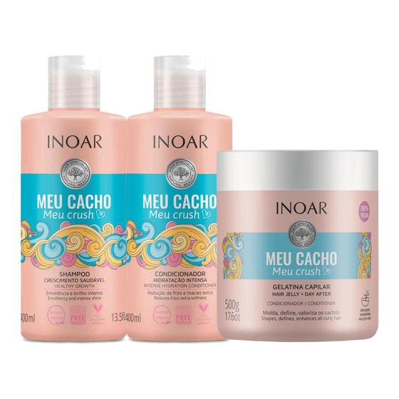 Kit Shampoo e Condicionador 400ml Gelatina Ativadora de Cachos 500g Meu Cacho Meu Crush Inoar ...