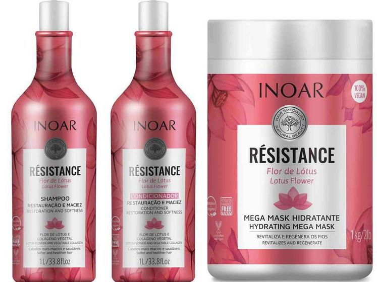 Kit Shampoo e Condicionador Litro Máscara Hidratante Inoar Résistance ...