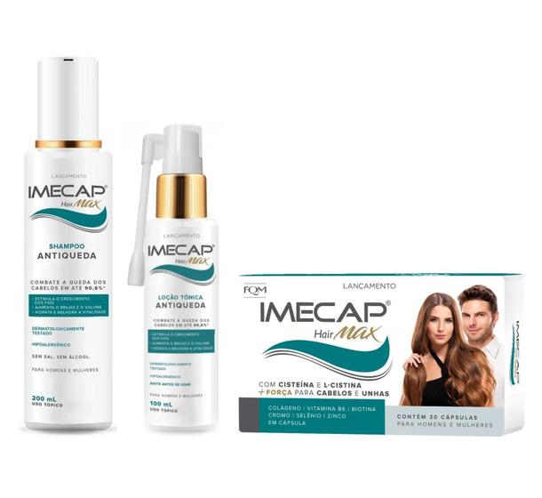 Kit Shampoo Loção Tônica E Capsulas Imecap Hair Max - Kit de Tratamento ...
