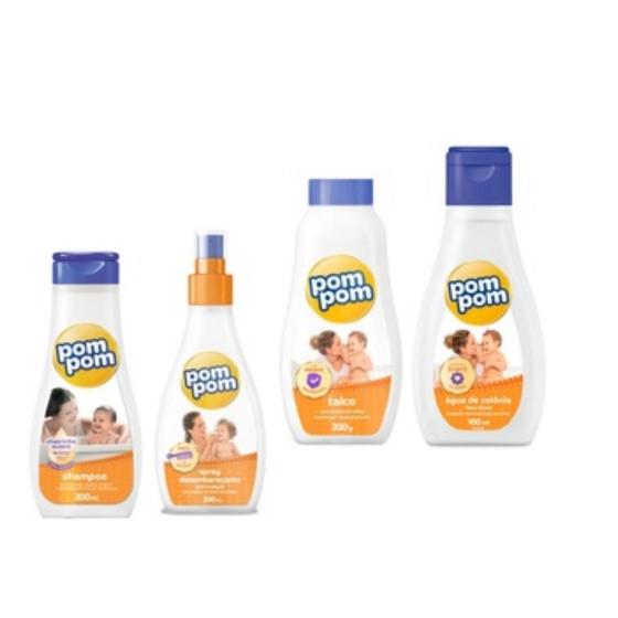 kit, shampoo, spray desembaraçante, colonia,talco, 04 pçs PomPom - pom ...