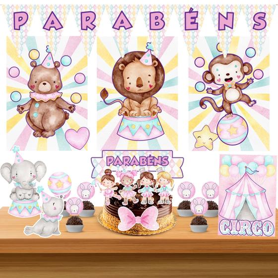 Kit só um bolinho decoração Circo Rosa Aniversário festa em casa banner ...