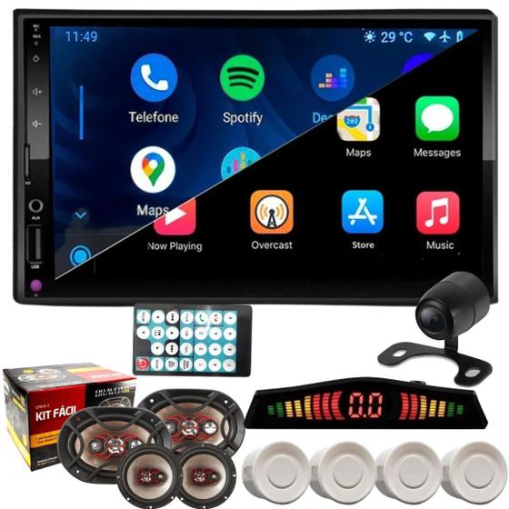 Kit Som Carro Central Multimidia Mp5 2 Din Com Camera Re Sensor Estacionamento Branco e Alto ...
