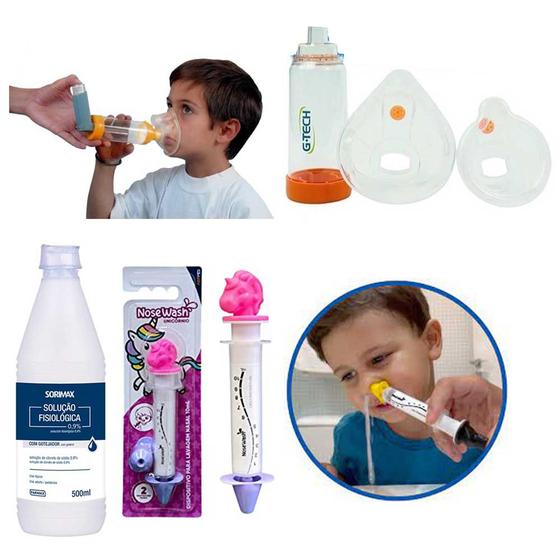 Kit Soro 500 Ml Seringa Lavar Nariz Unicornio Bebê Infantil + Espaçador ...