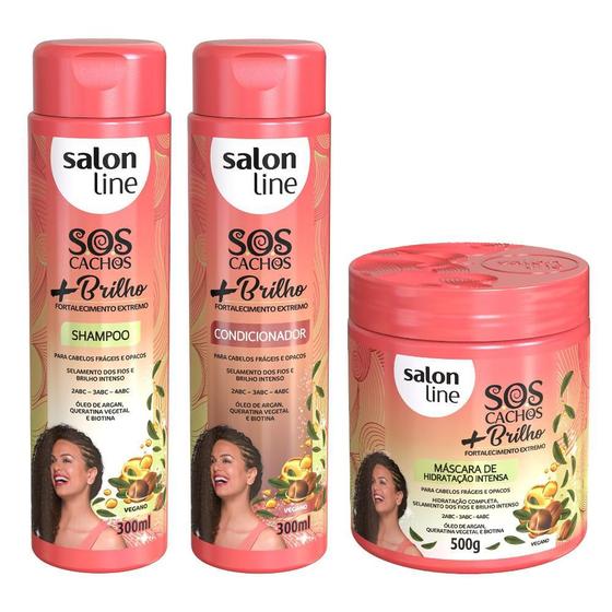 Kit SOS Cachos + Brilho Shampoo, Condicionador e Máscara Salon Line - S ...
