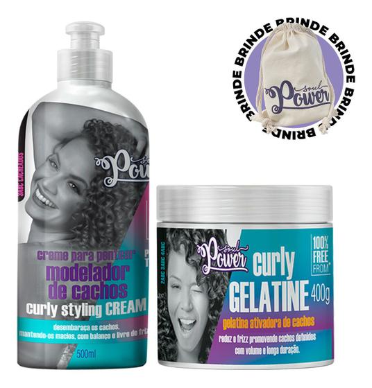 Kit Soul Power Curly Styling Cream 500g, Curly Gelatine 400g - Creme de ...