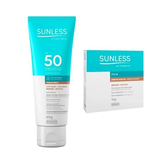 Kit Sunless Protetor Solar Facial Cor Bronze + Pó Compacto - Protetor ...