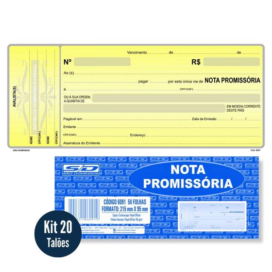 Kit Talão Nota Promissória Grande Amarela 20 Blocos 50 Folhas São ...