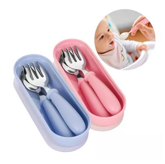 Kit Talher Infantil Garfo Colher com estojo Aço Inox Introdução ...