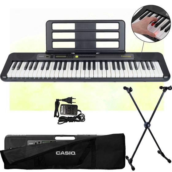 Kit Teclado Casio LK-S250 BK 5/8 61 Teclas Sensíveis e Iluminadas ...