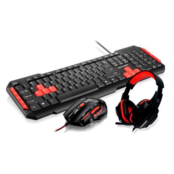 Kit Teclado e Mouse Gamer Multilaser com Headset - Vermelho - 2400dpi ...