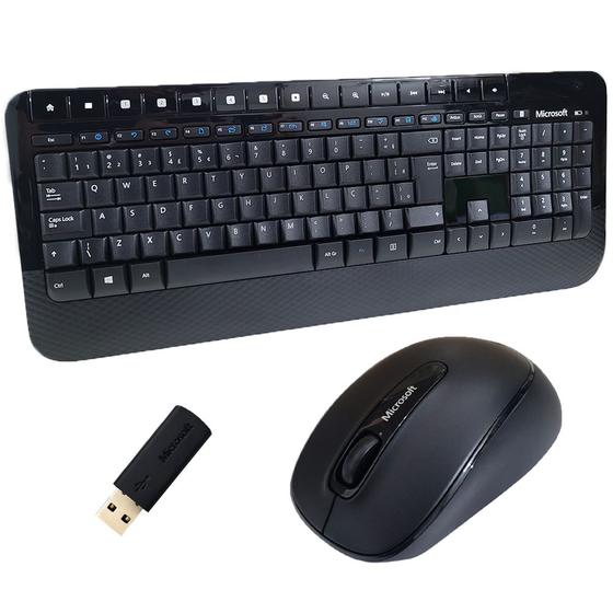 Kit Teclado E Mouse Microsoft Basico Sem Fio Silencioso Preto Pc Macio ...