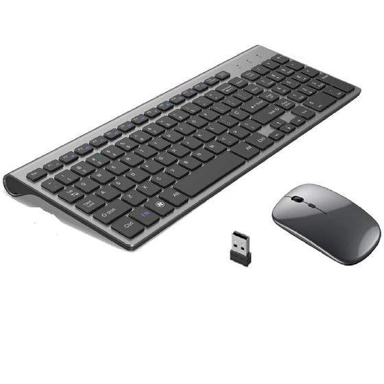 Kit Teclado e Mouse Sem Fio 2.4g Ultra-Fino Recarregável DW-8078 ...