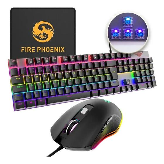 Kit Teclado Mecânico E Mouse Gamer Rgb Switch Blue Abnt2 - Fire Phoenix ...
