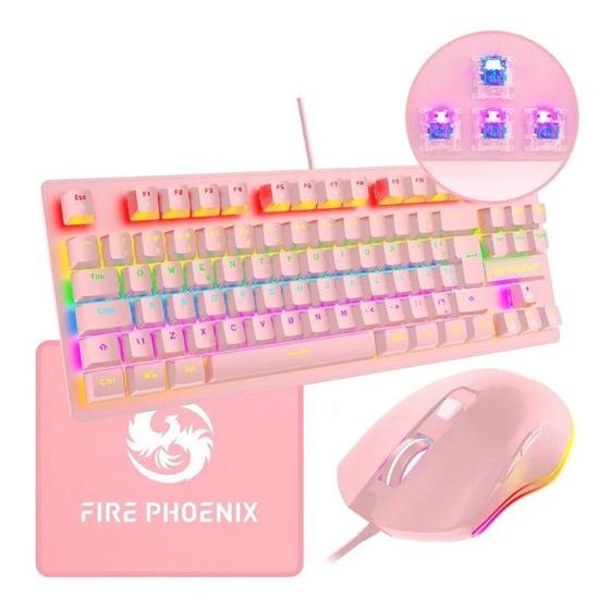 Kit Teclado Mecânico E Mouse Gamer Rgb Switch Blue Abnt2 ROSA - Fire ...