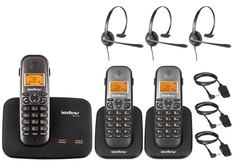 Kit Telefone Fixo Sem Fio Com Bina 2 Linhas 2 Ramal Headset - Intelbras ...